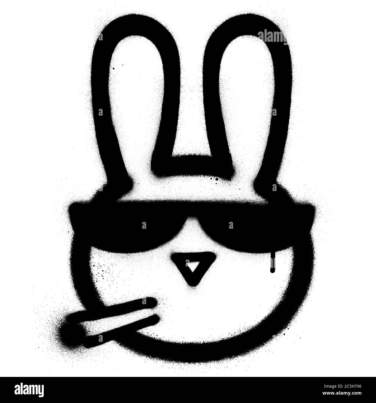 Graffiti smoking rabbit with sunglasses sprayed in black over white ...