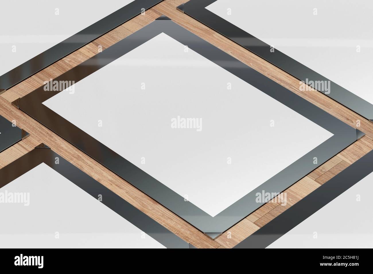 3d illustration render of a poster,photo or artwork frame on a wooden ...