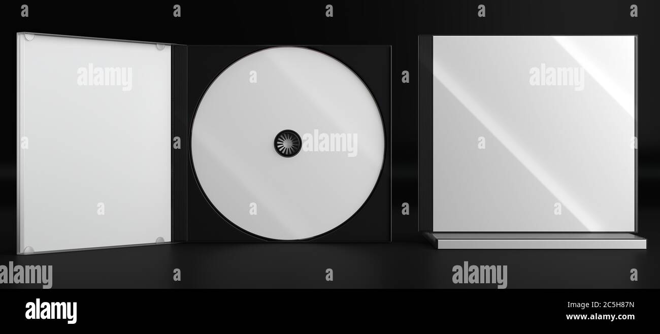 3d render of a cd dvd compact disc plastic box mockup on black ...