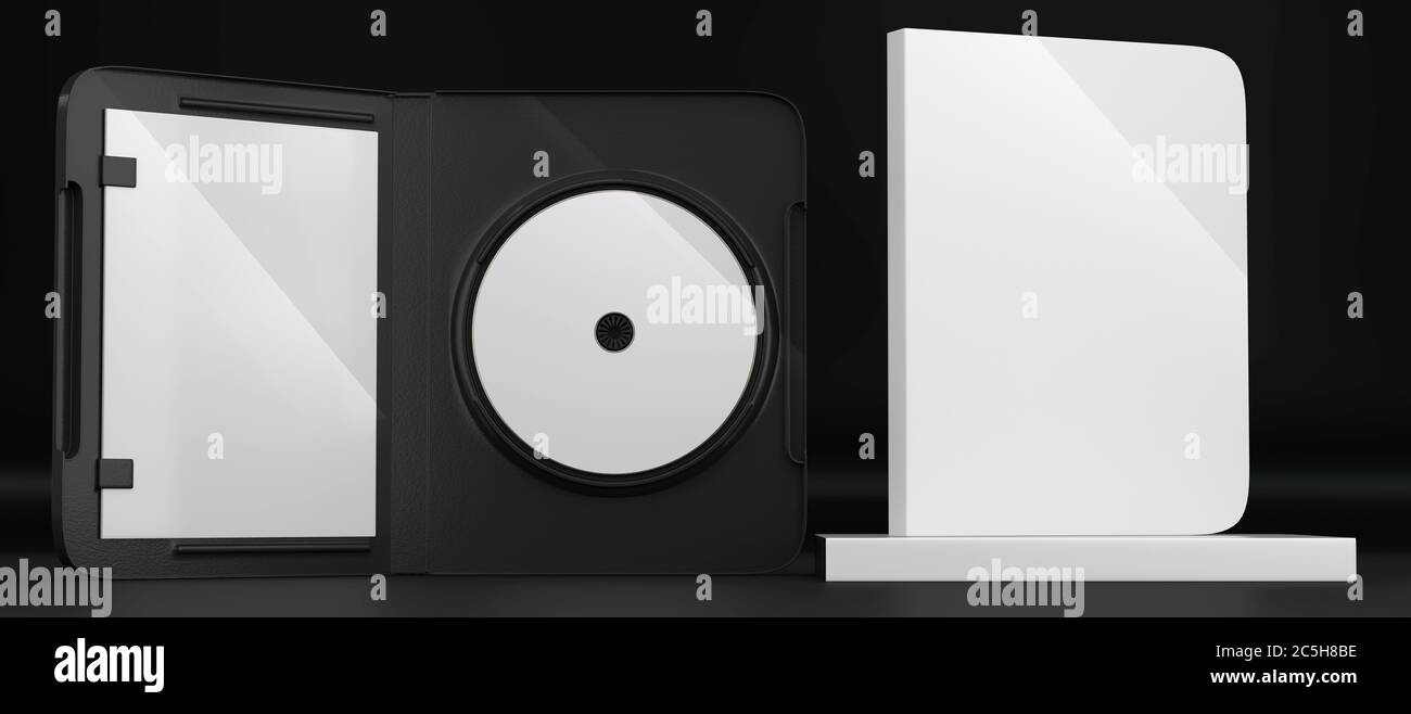3d render of a cd dvd compact disc plastic box mockup on black ...