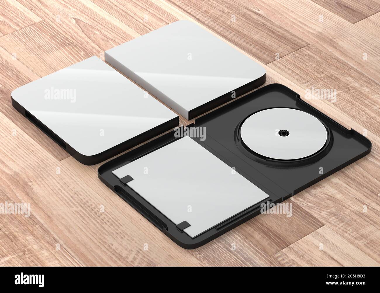 3d render of a cd dvd compact disc plastic box mockup on wooden ...