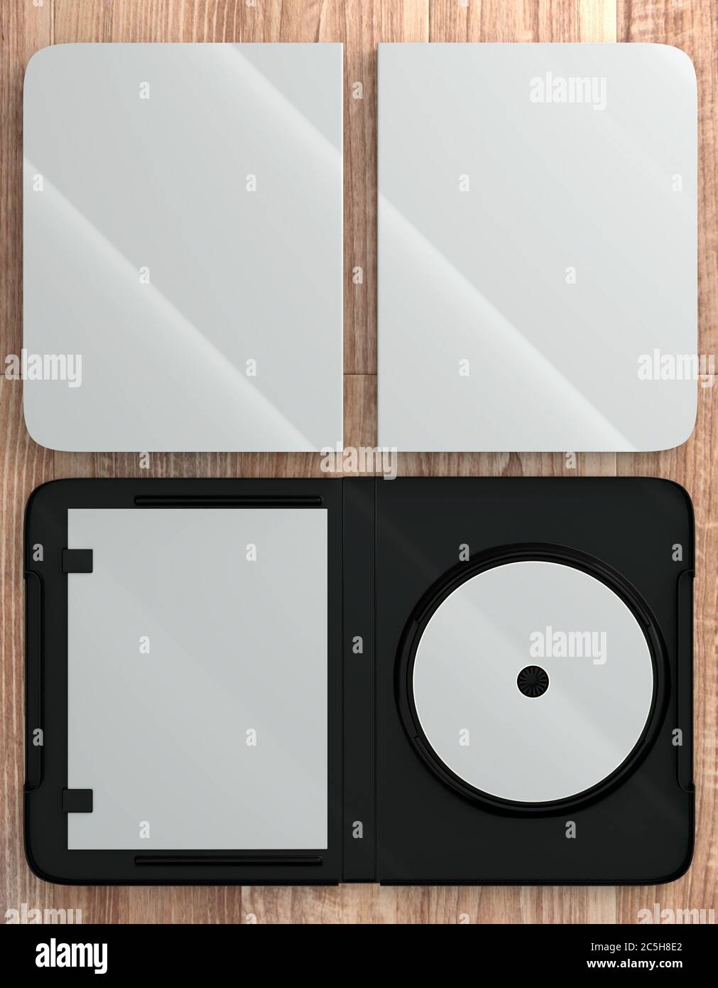 3d render of a cd dvd compact disc plastic box mockup on wooden ...