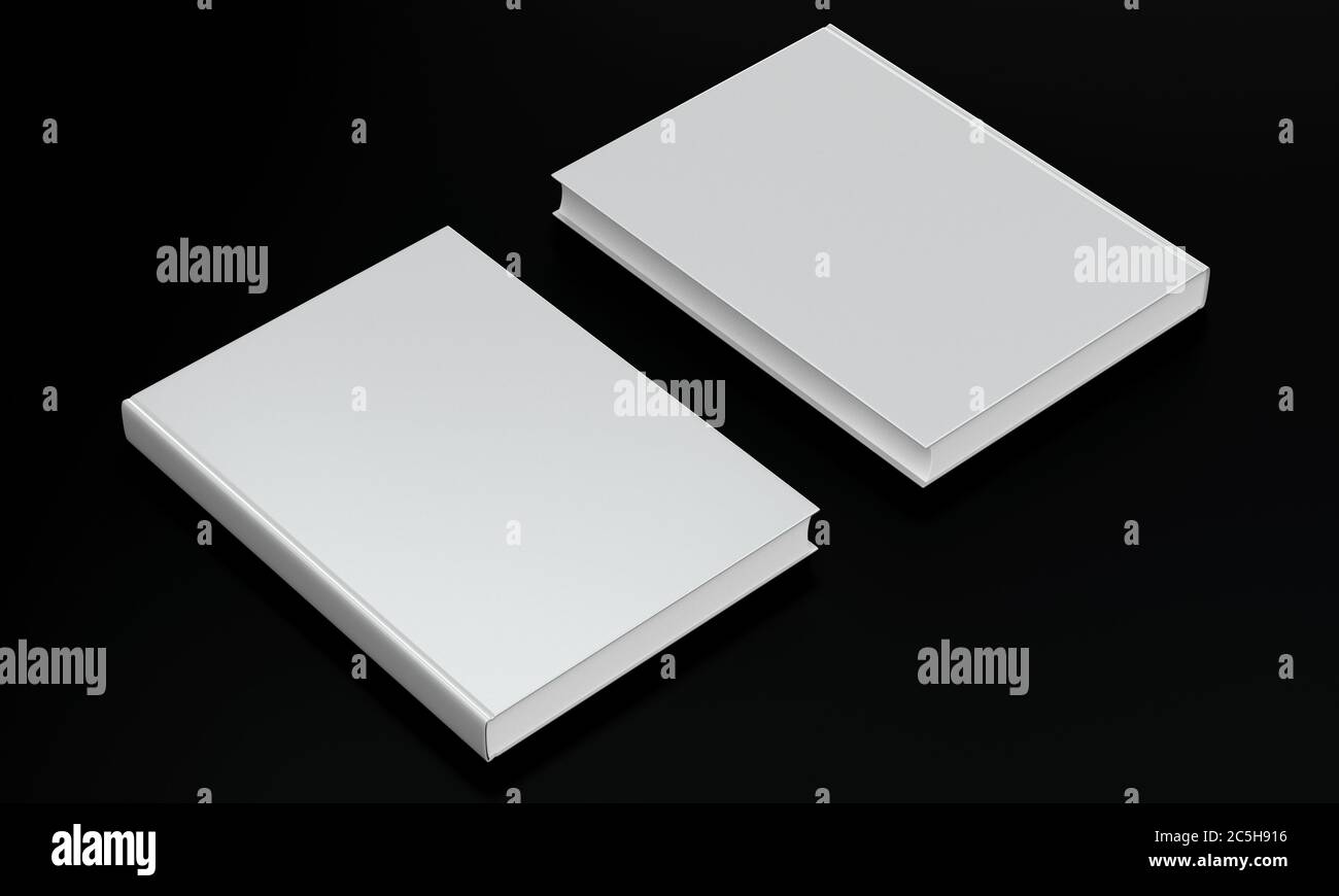 3d render of two sides of book on dark background. Perspective view ...