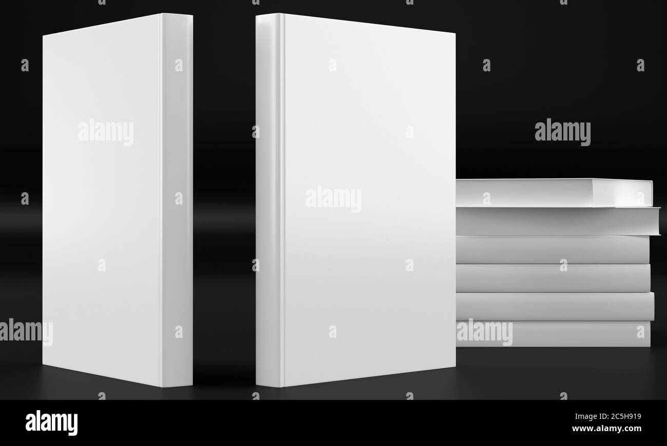 3d render of two sides of the books on dark background with stack of ...