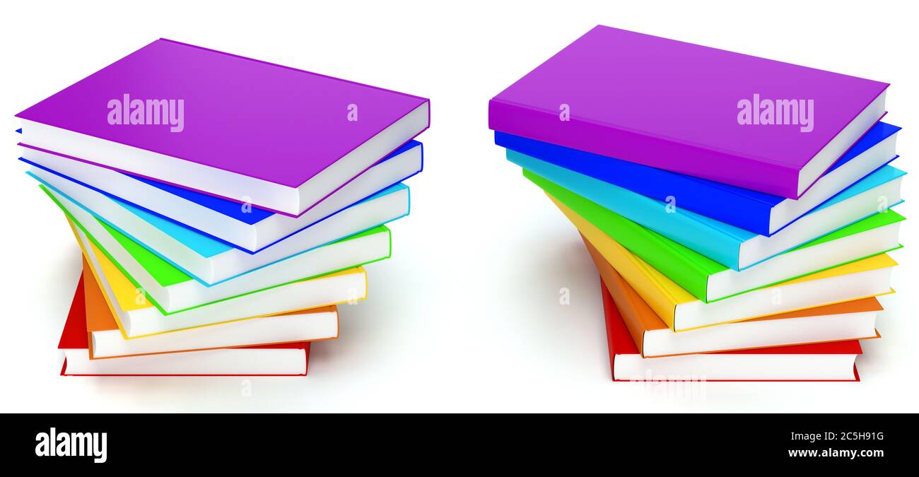 3d render of stack of books in colors of rainbow on white background ...
