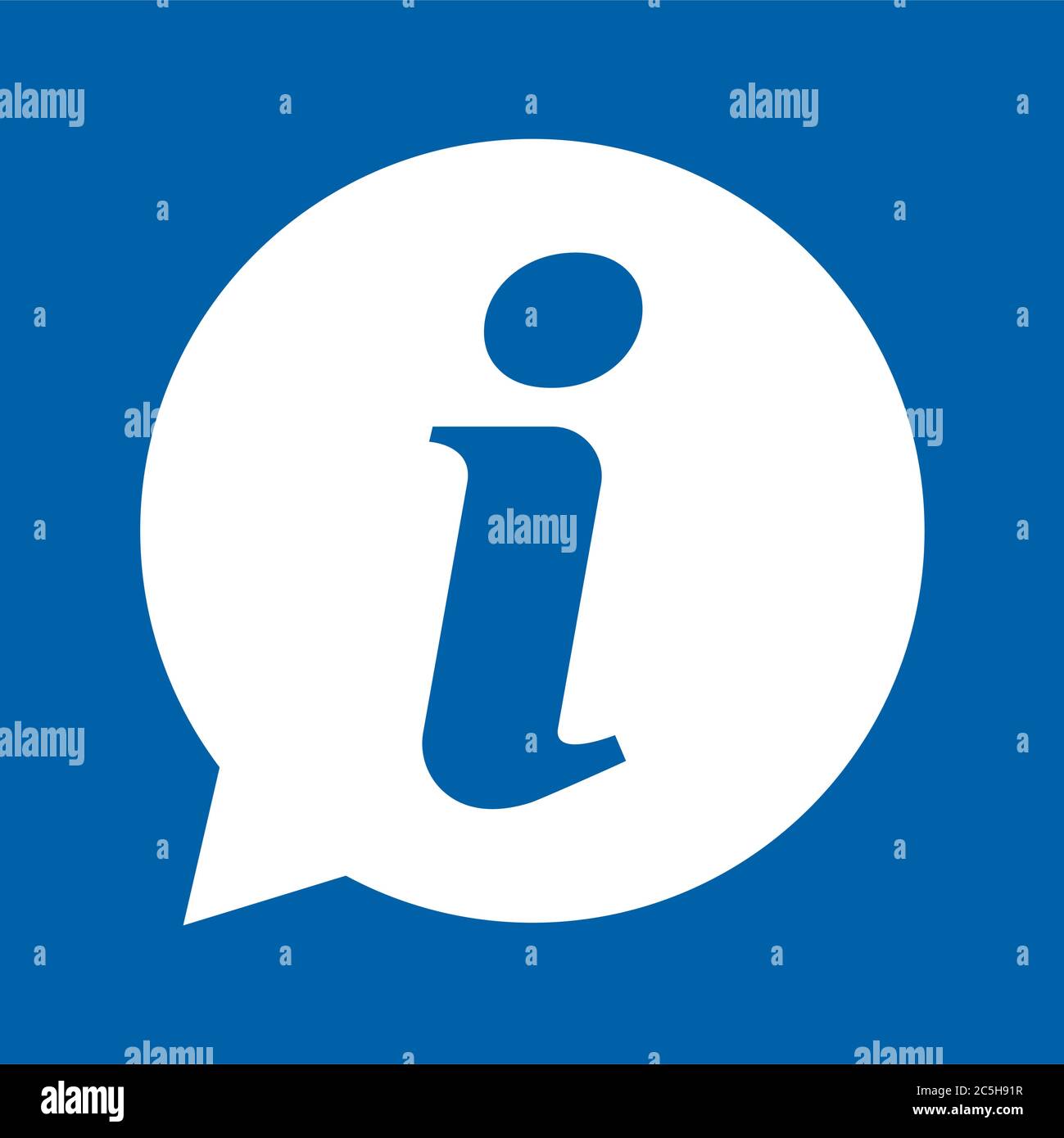 Information help icon, info bubble desk. Vector sing isolated on blue ...