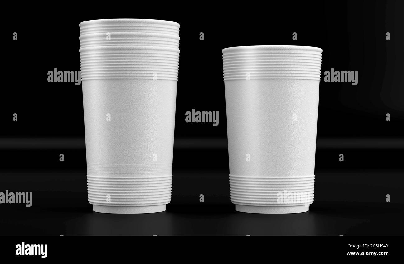 3d render of a white paper cup mockup on black background. Front view ...