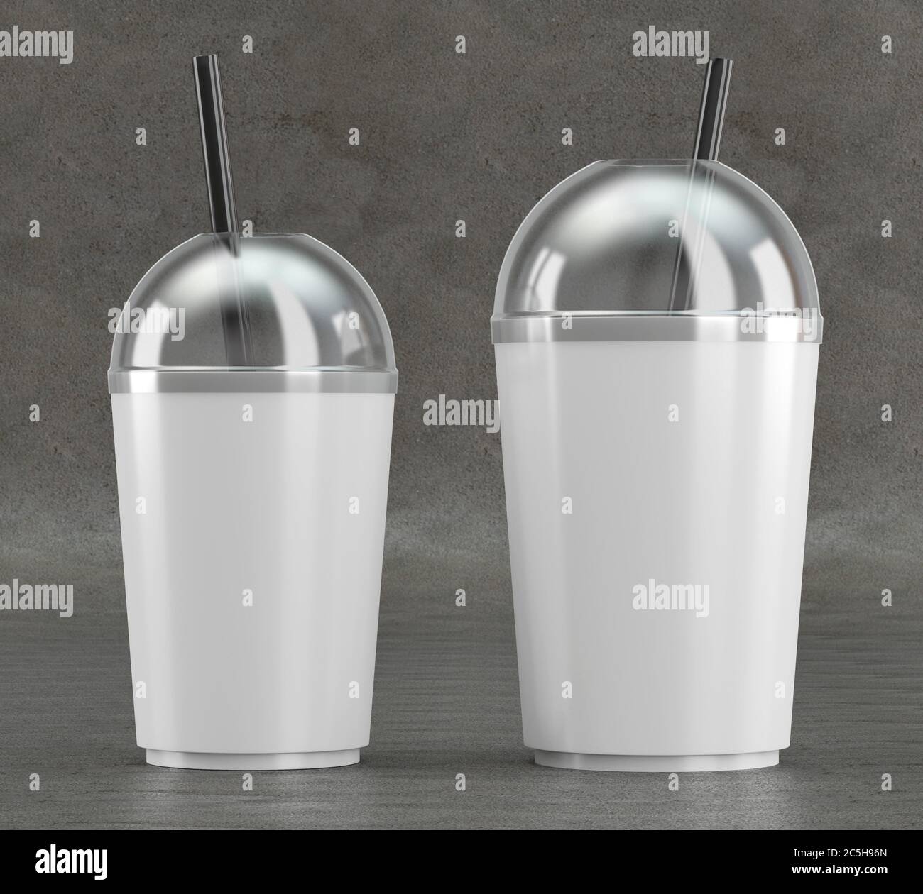 3d render of a white plastic shake cup with drinking straw and ...