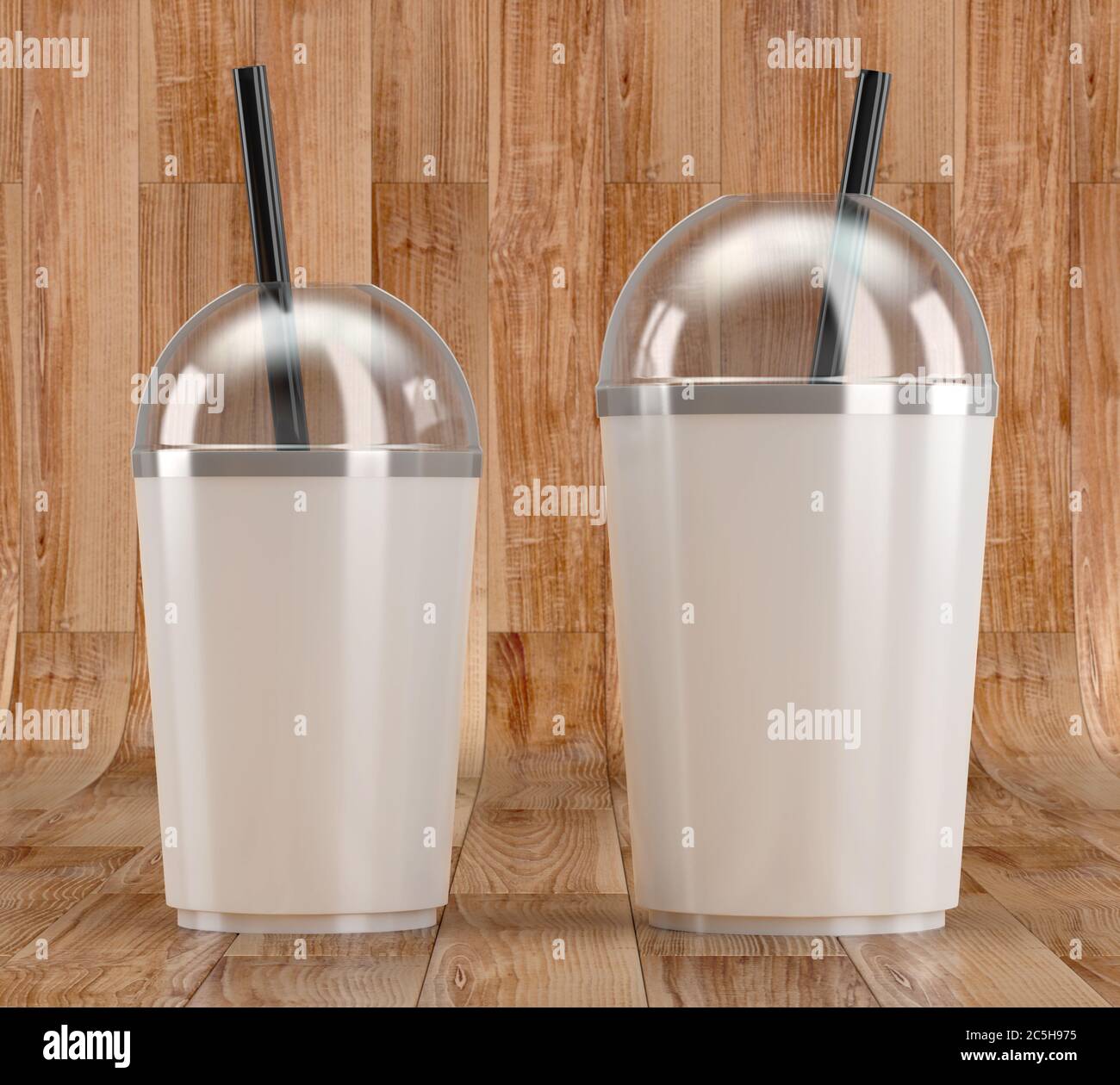 3d render of a white plastic shake cup with drinking straw and ...