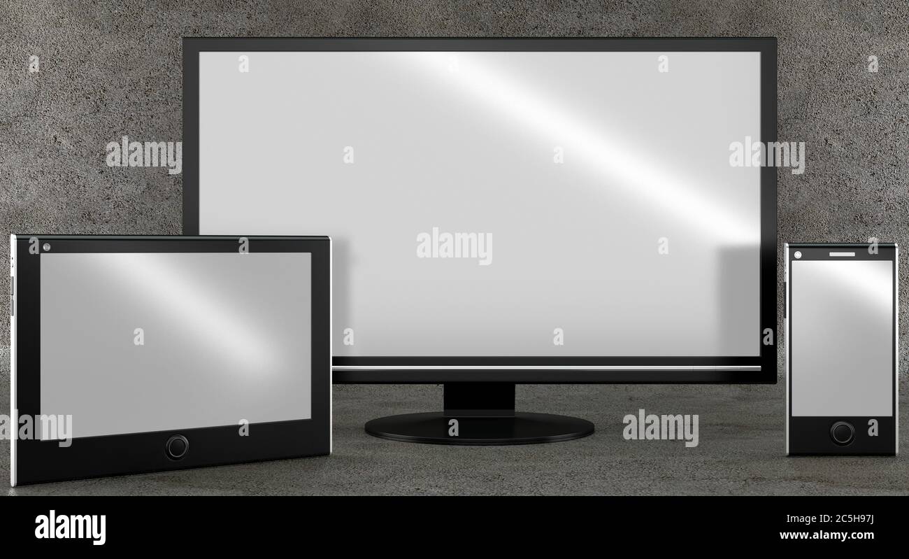 3d renders of different types of screens mockups for web design ...