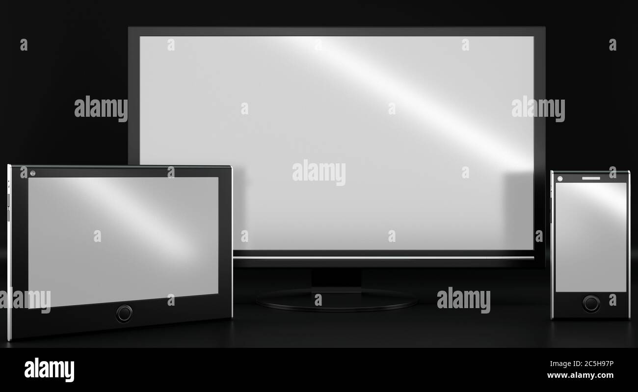 3d renders of different types of screens mockups for web design ...