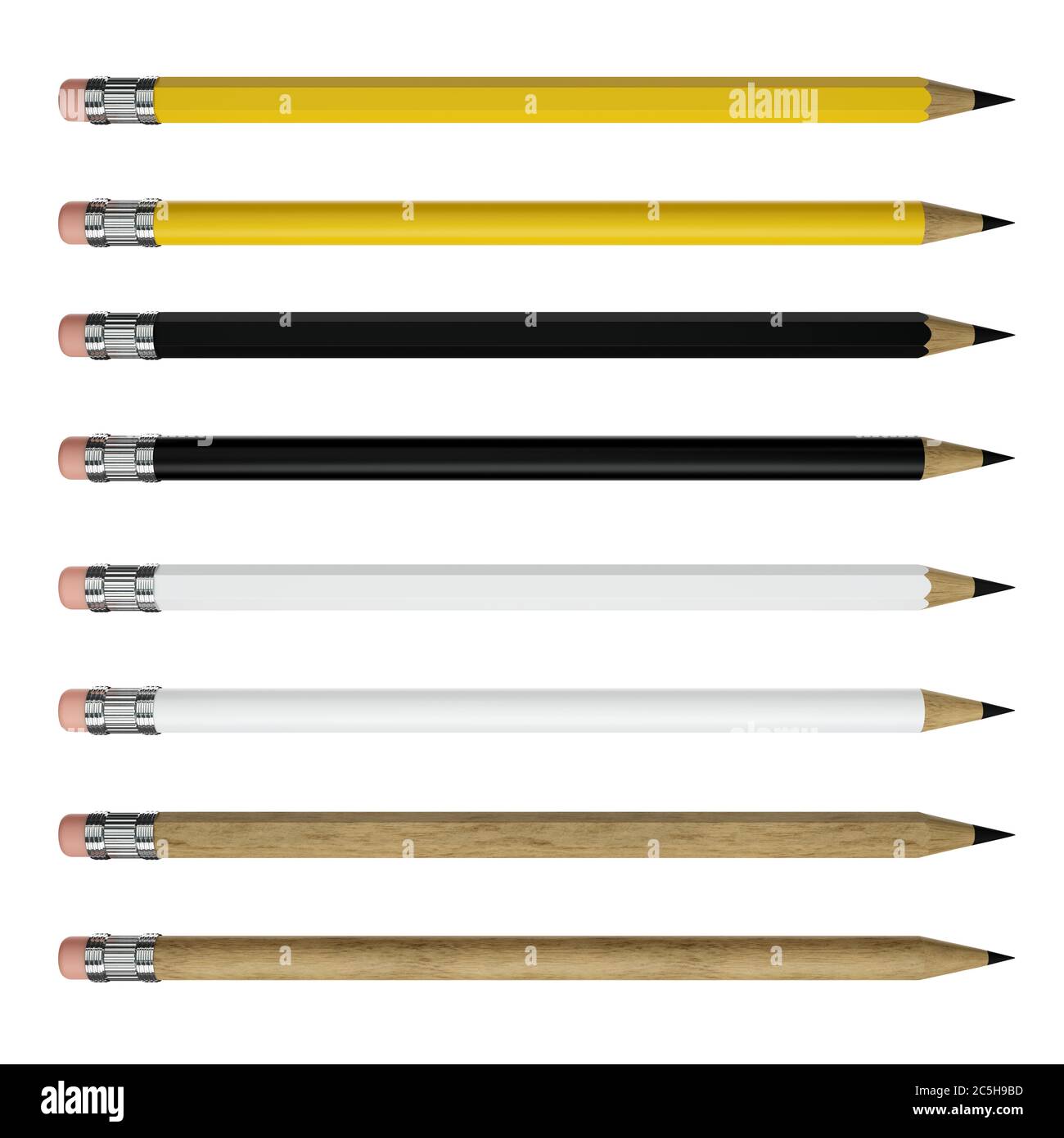 3d render illustration of pencil mockups isolated on white background ...