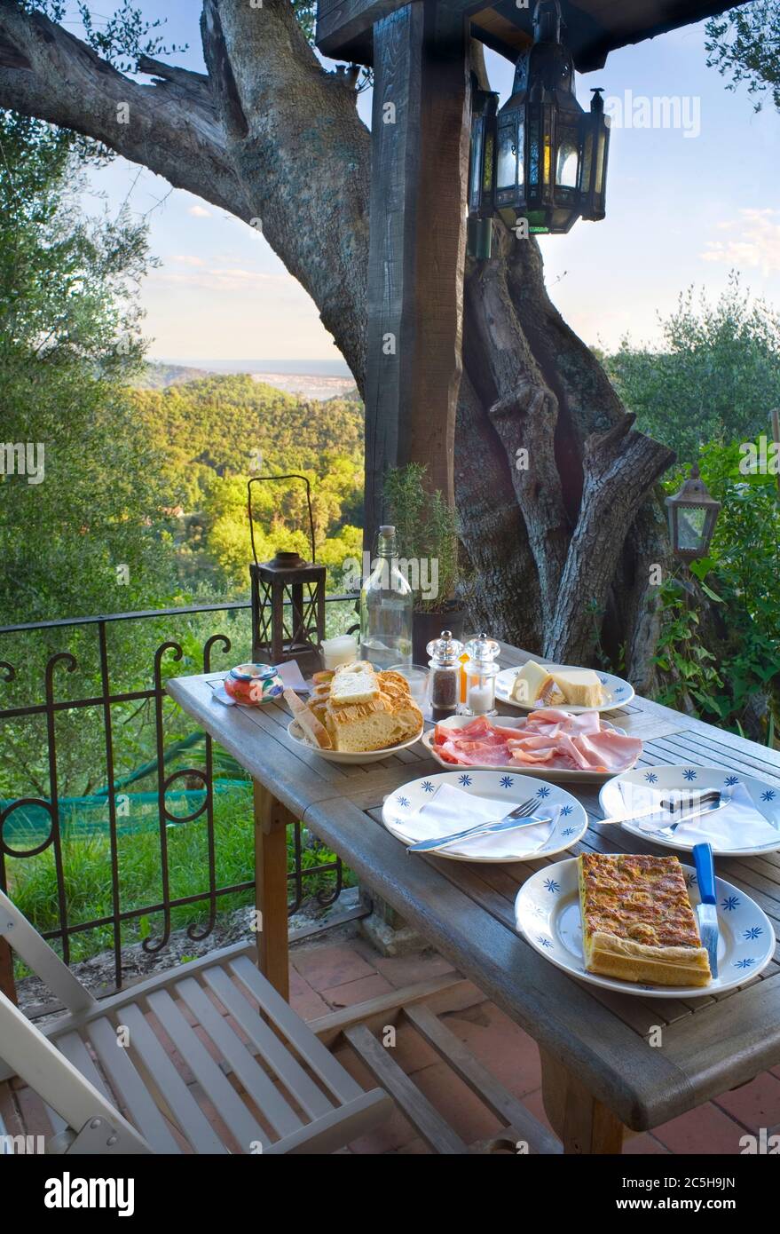 private dinner on holiday on a terrace in the tuscian area with italian ...