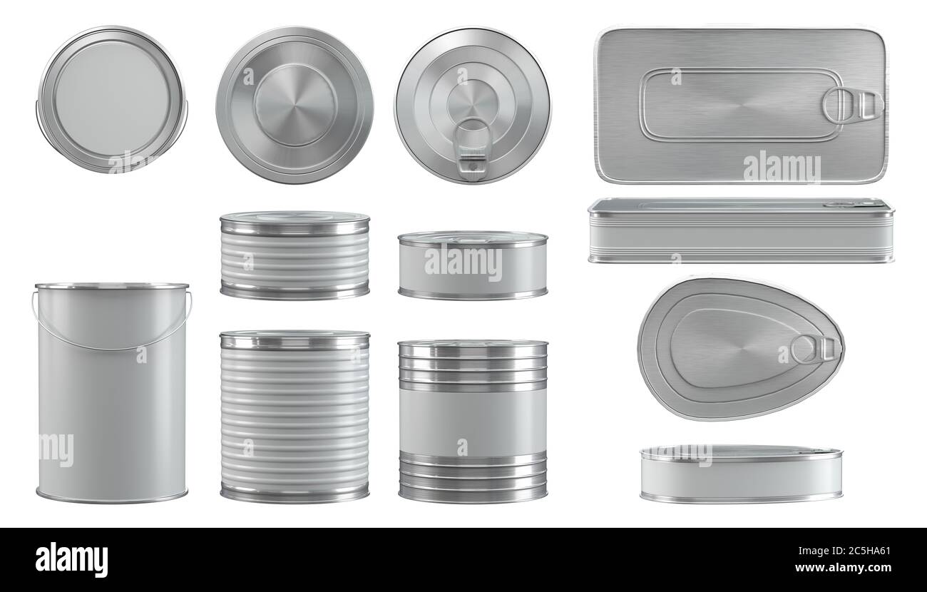 Mockups of different types of cans isolated on white Stock Photo - Alamy