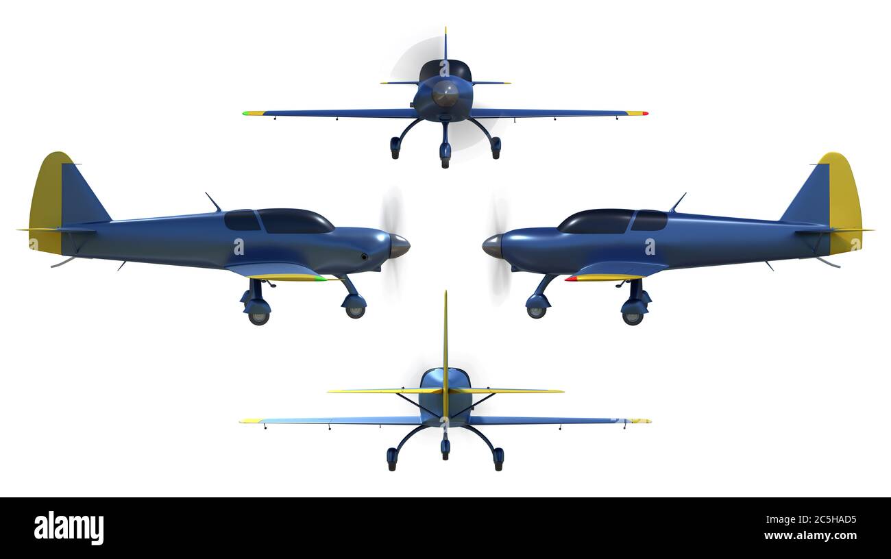 3d render of a general aviation aircraft from multiple perspective ...