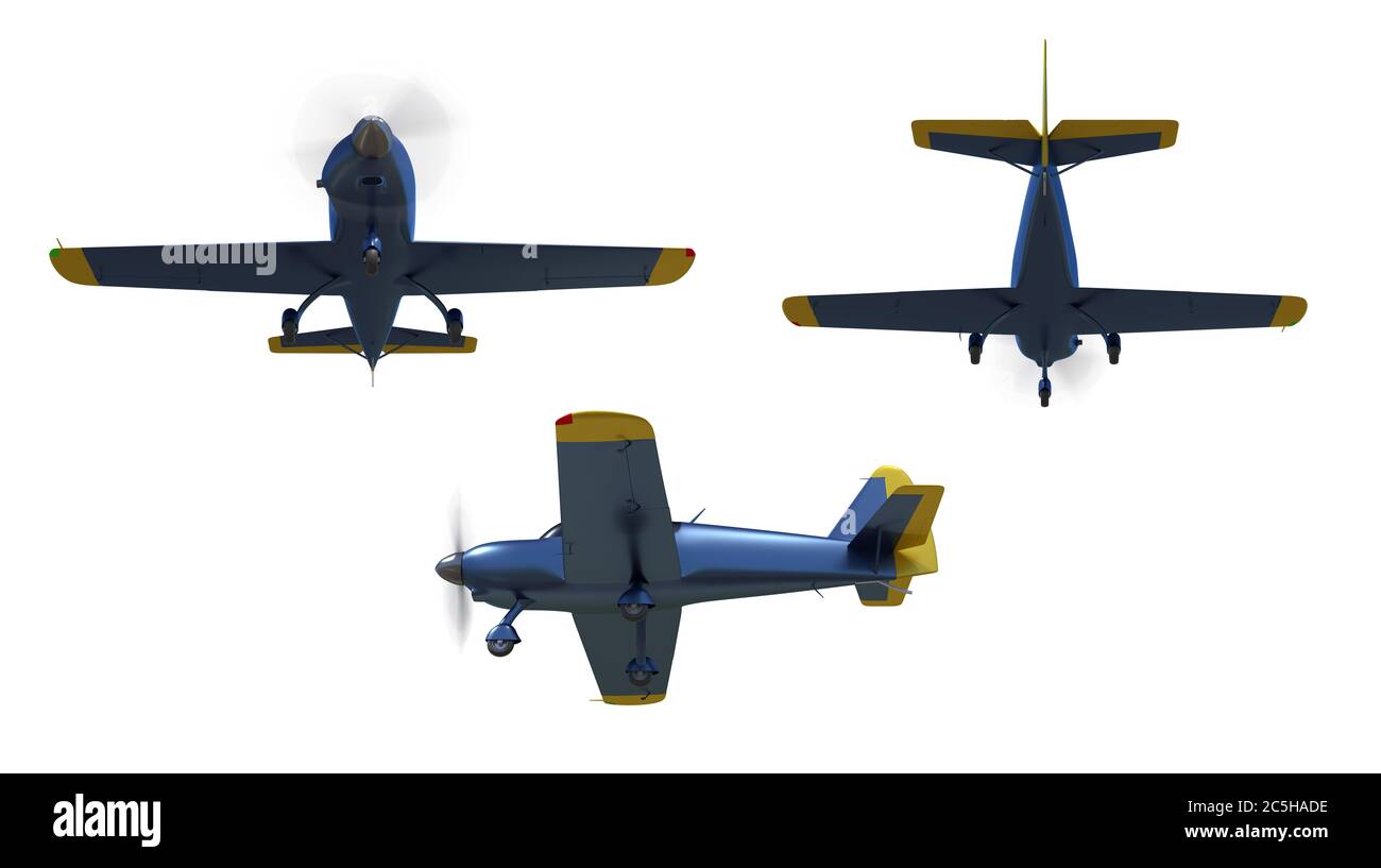 3d render of a general aviation aircraft from multiple perspective ...