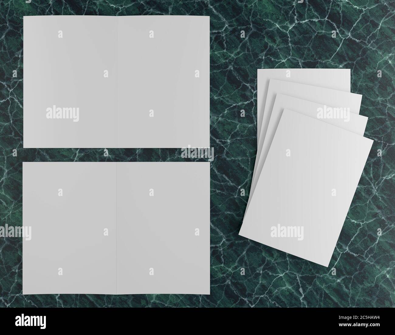 3d render illustration of a leaflet mockup on green marble background ...