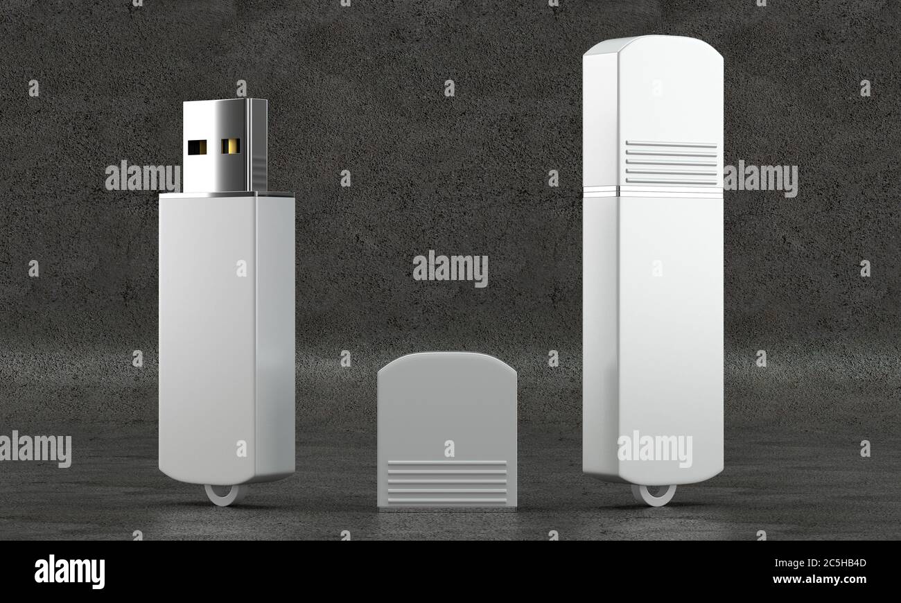 3d render of two pendrives on concrete background. Front view Stock ...