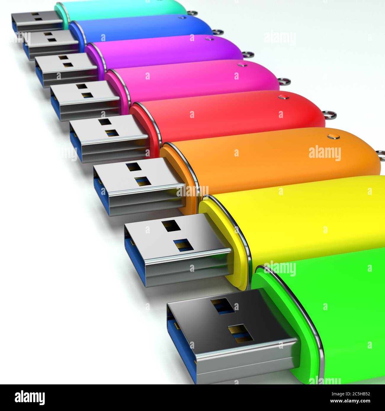 3d render of a row of colorful pendrives on white background ...