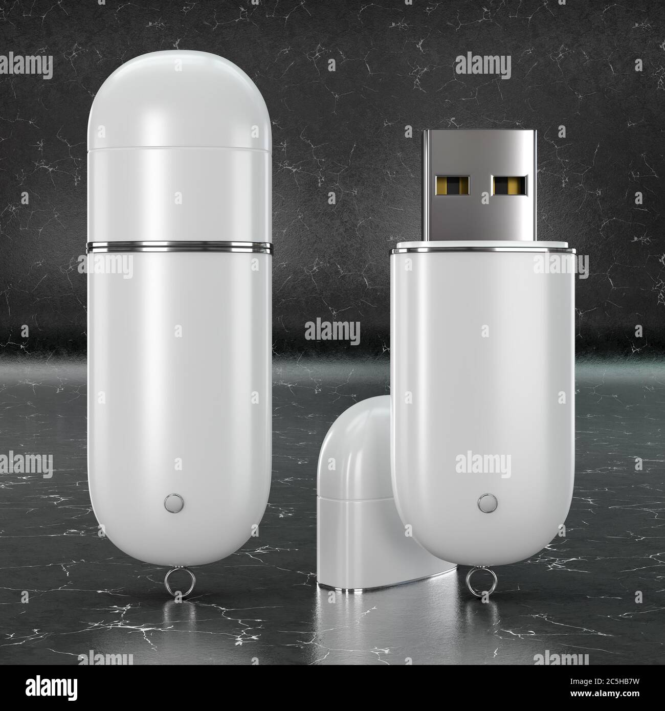 3d render illustration of a flashdrive mockup on black marble ...