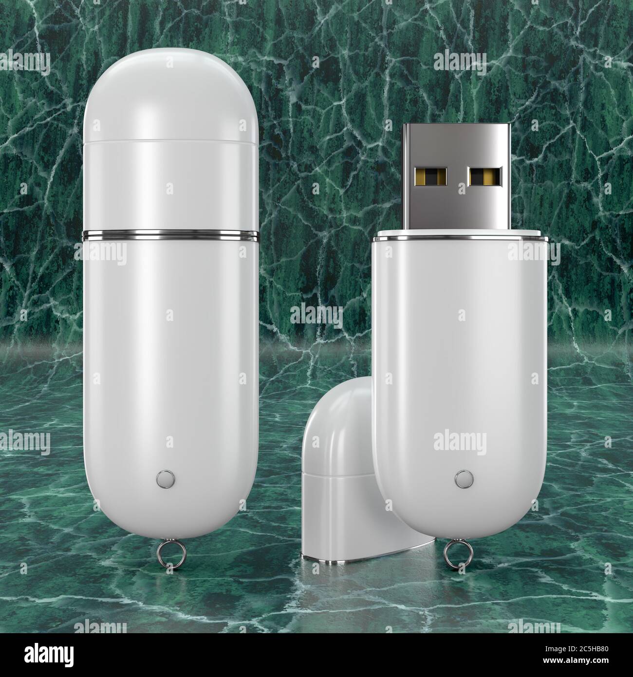 3d render illustration of a flashdrive mockup on green marble ...