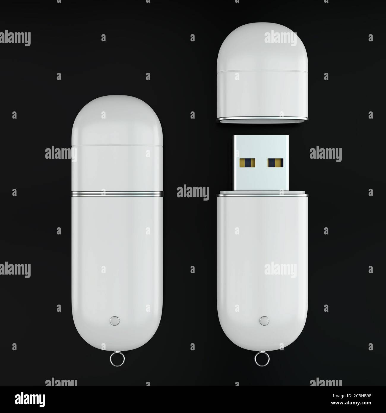 3d render illustration of a flashdrive mockup on black background. Top ...