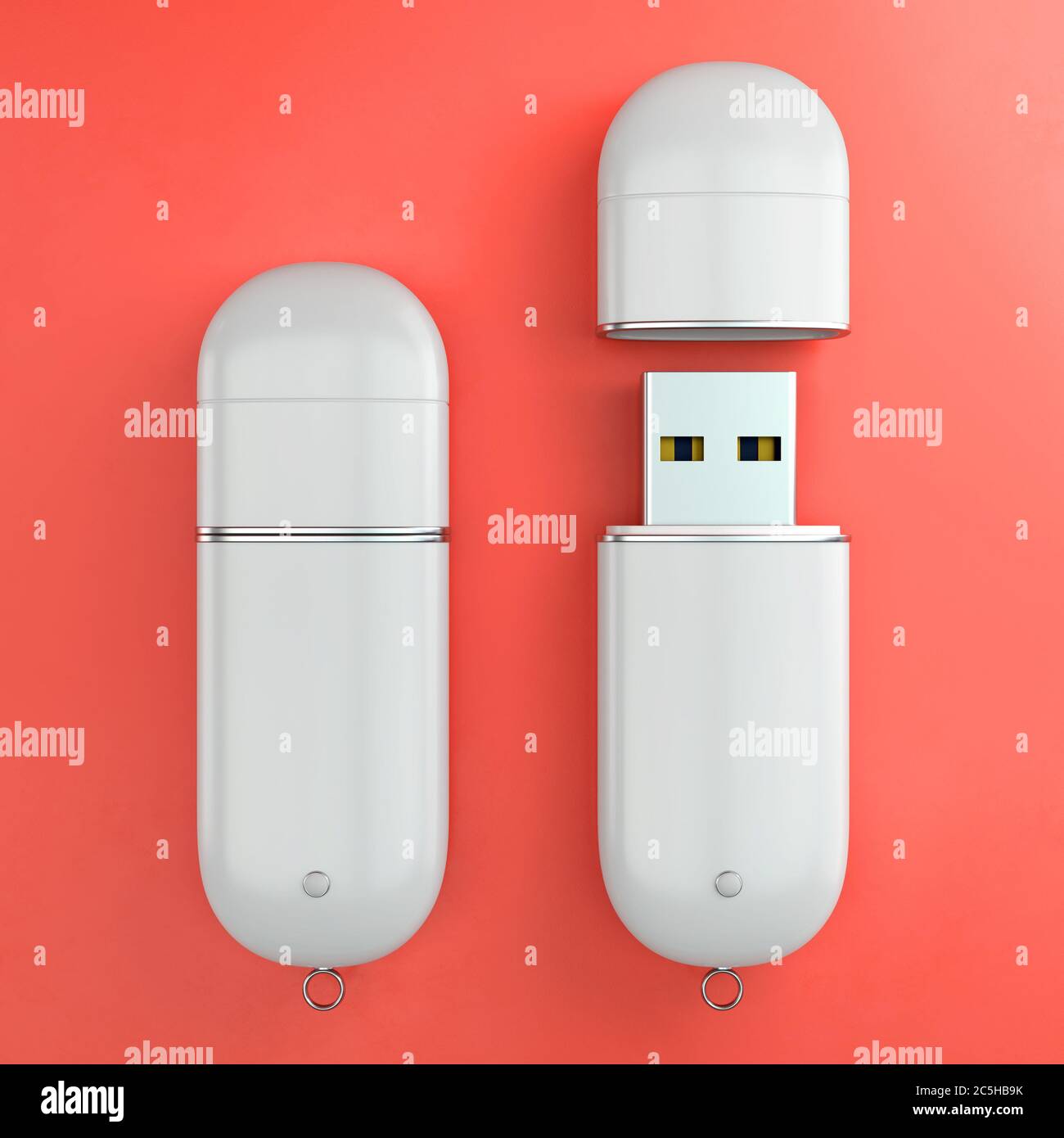 3d render illustration of a flashdrive mockup on color background. Top ...
