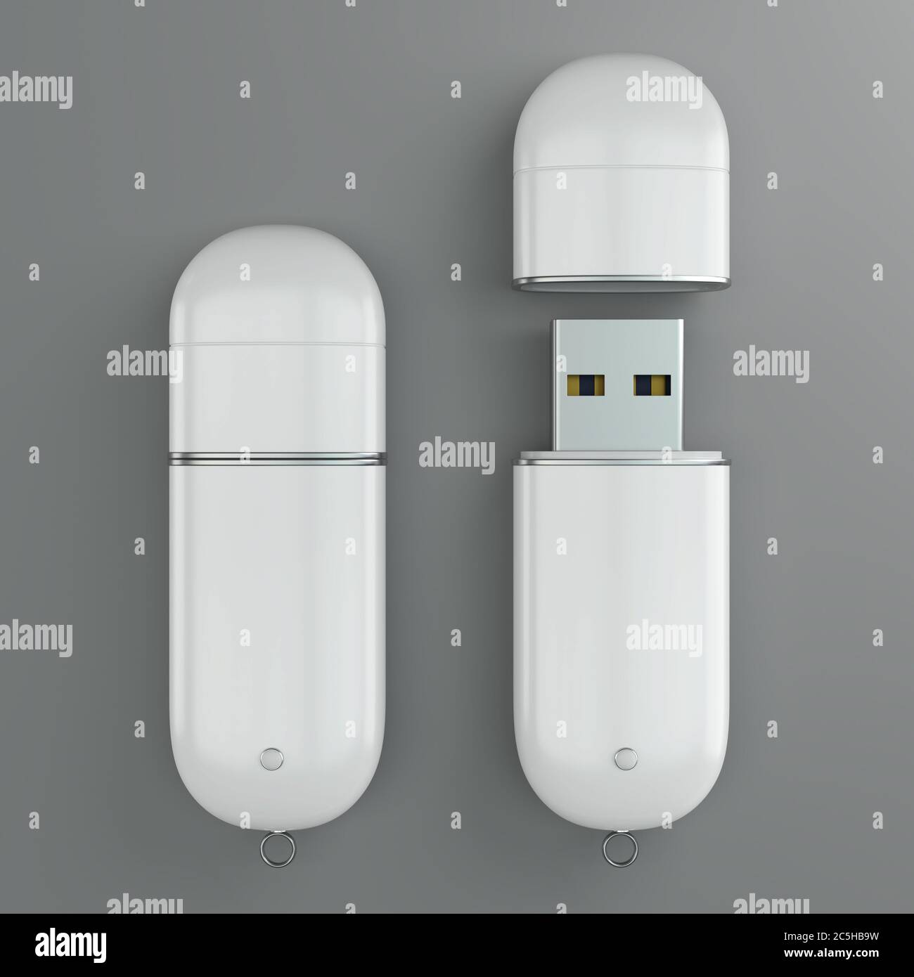 3d render illustration of a flashdrive mockup on grey background. Top ...