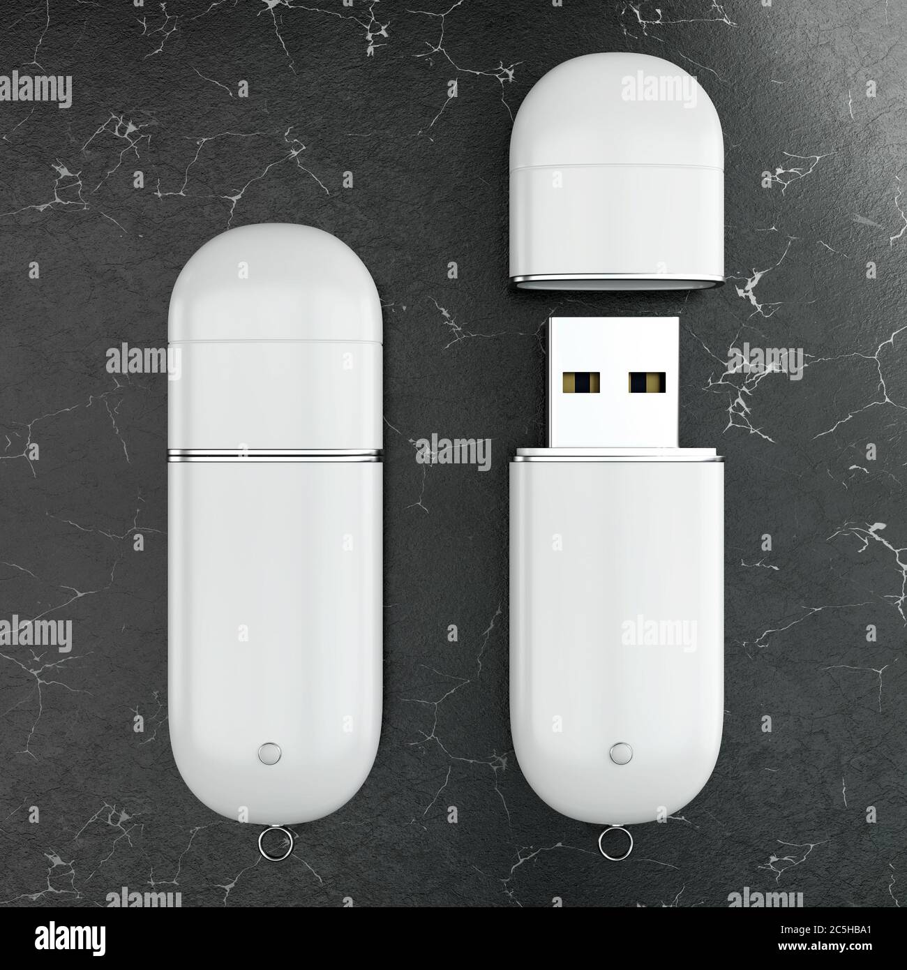 3d render illustration of a flashdrive mockup on black marble ...