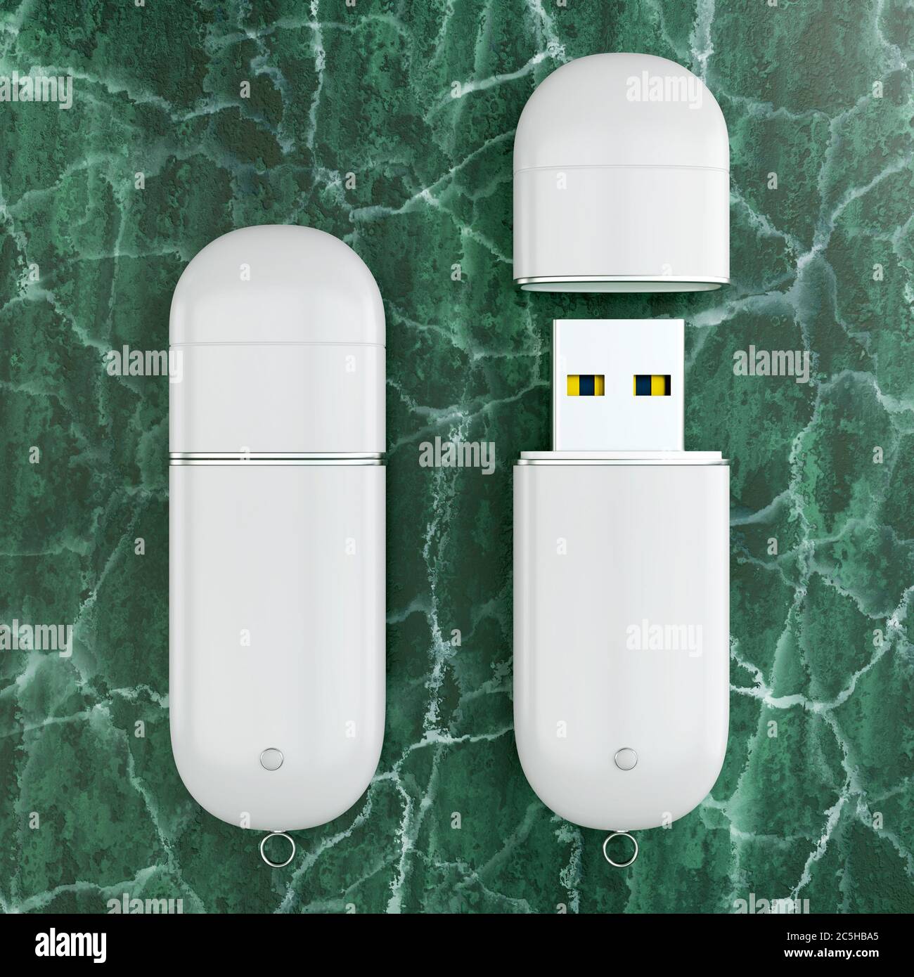 3d render illustration of a flashdrive mockup on green marble ...