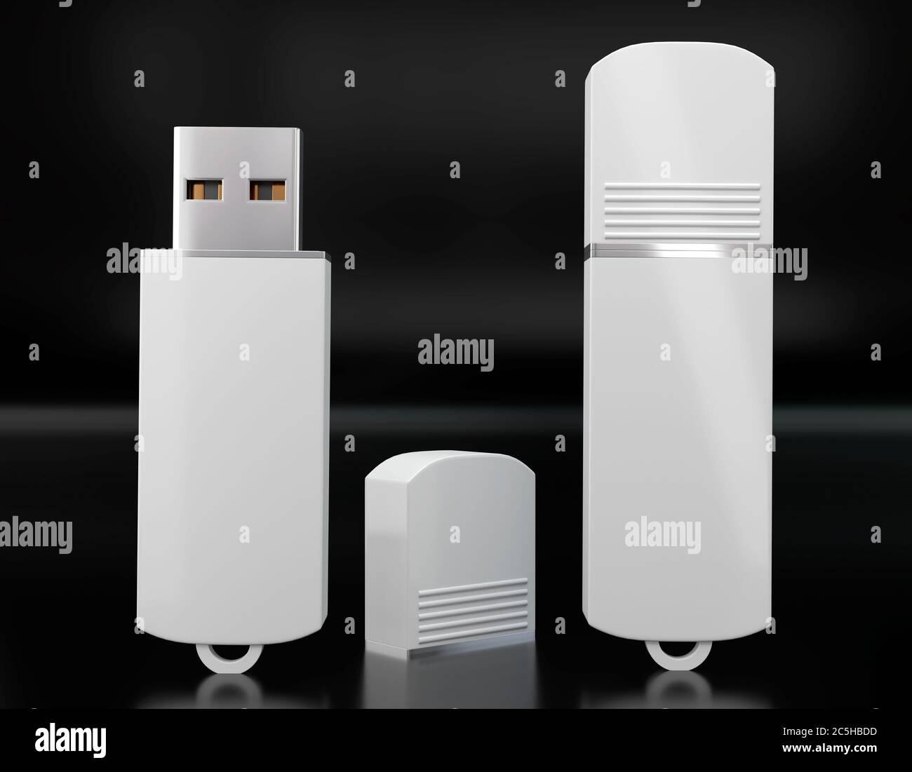 3d render illustration of a flashdrive mockup on black background ...