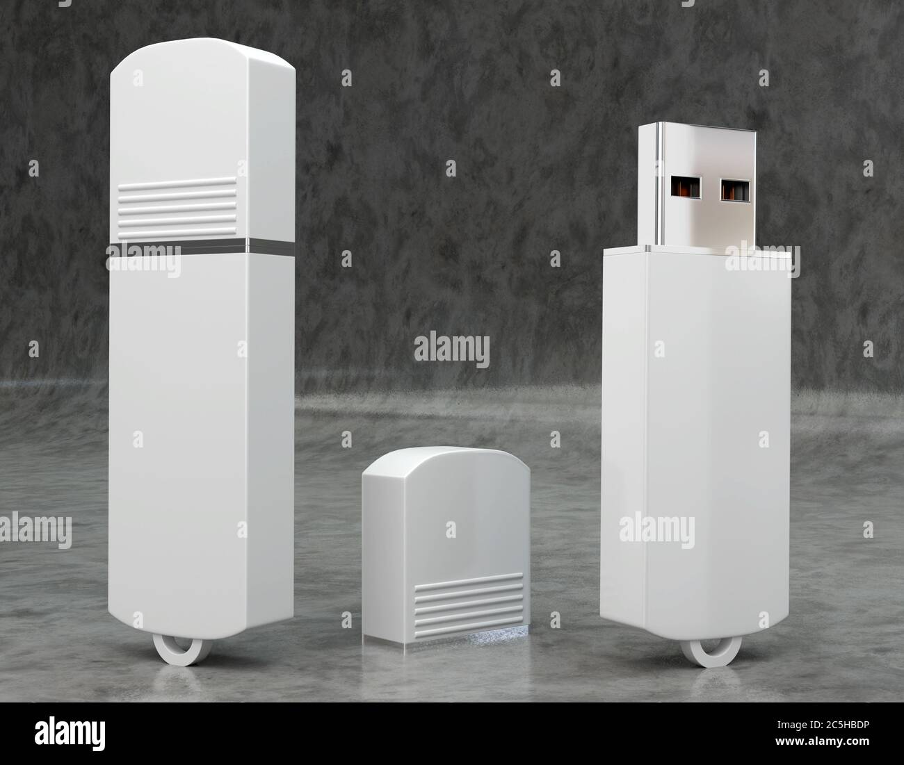 3d render illustration of a flashdrive mockup on concrete background ...