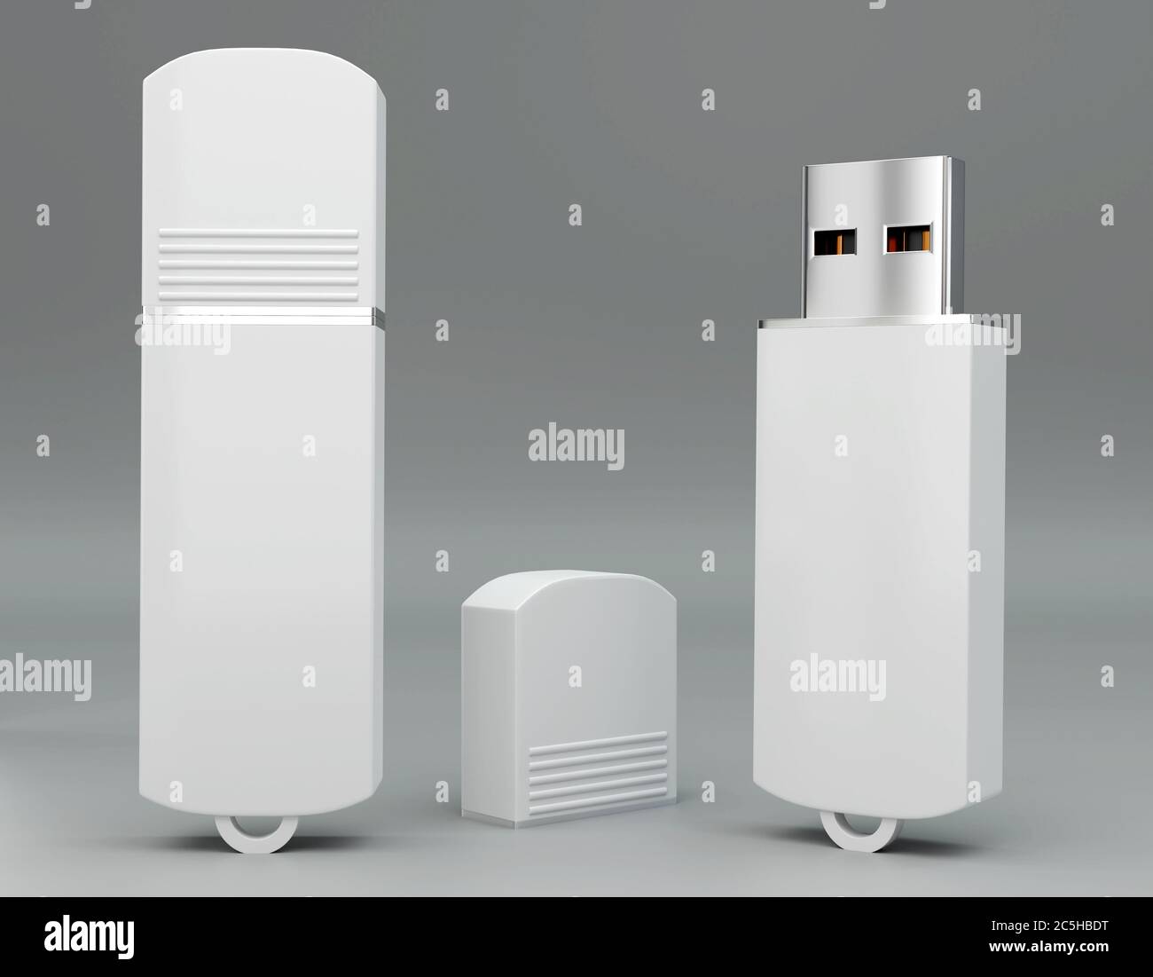 3d render illustration of a flashdrive mockup on grey background. Front ...