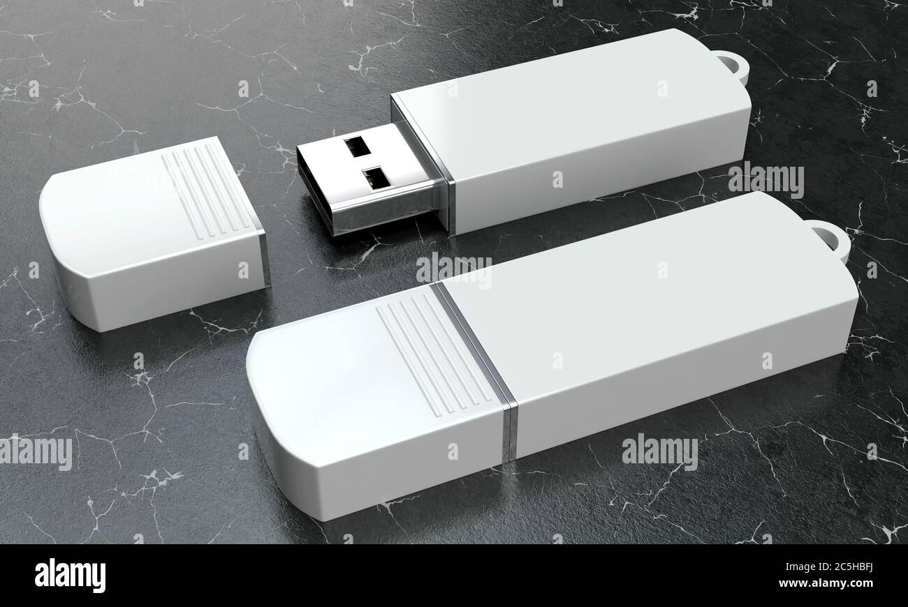 3d render illustration of a flashdrive mockup on black marble ...