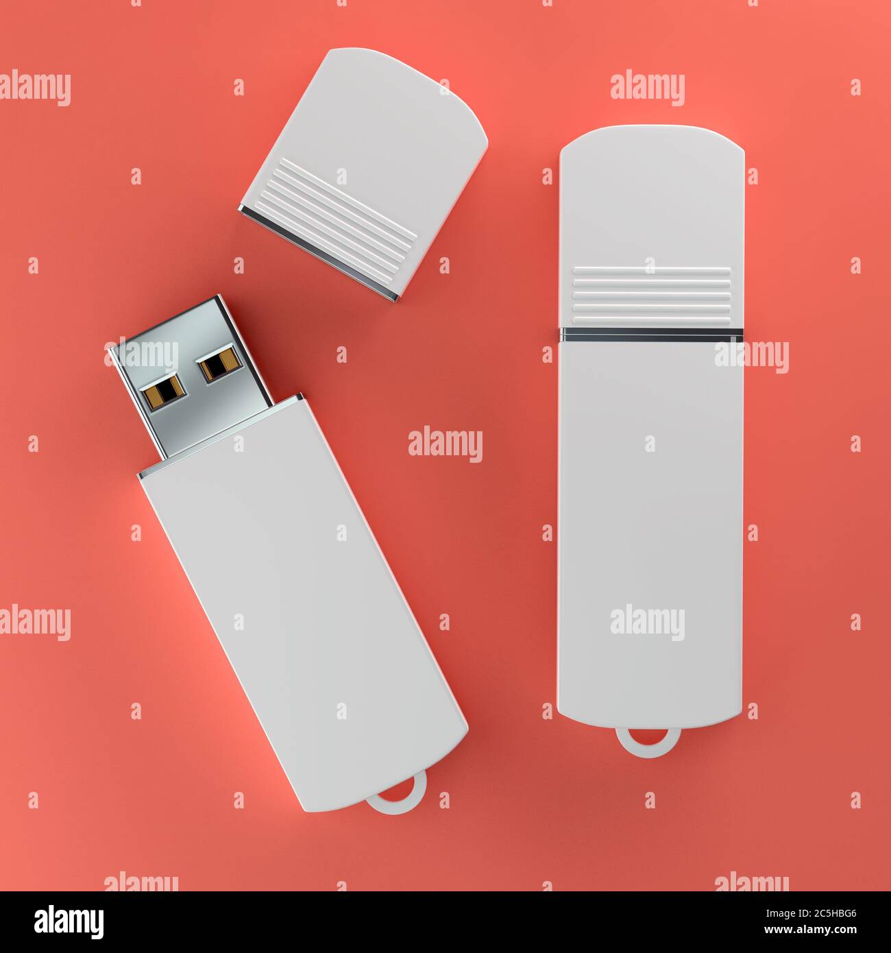 3d render illustration of a flashdrive mockup on color background. Top ...