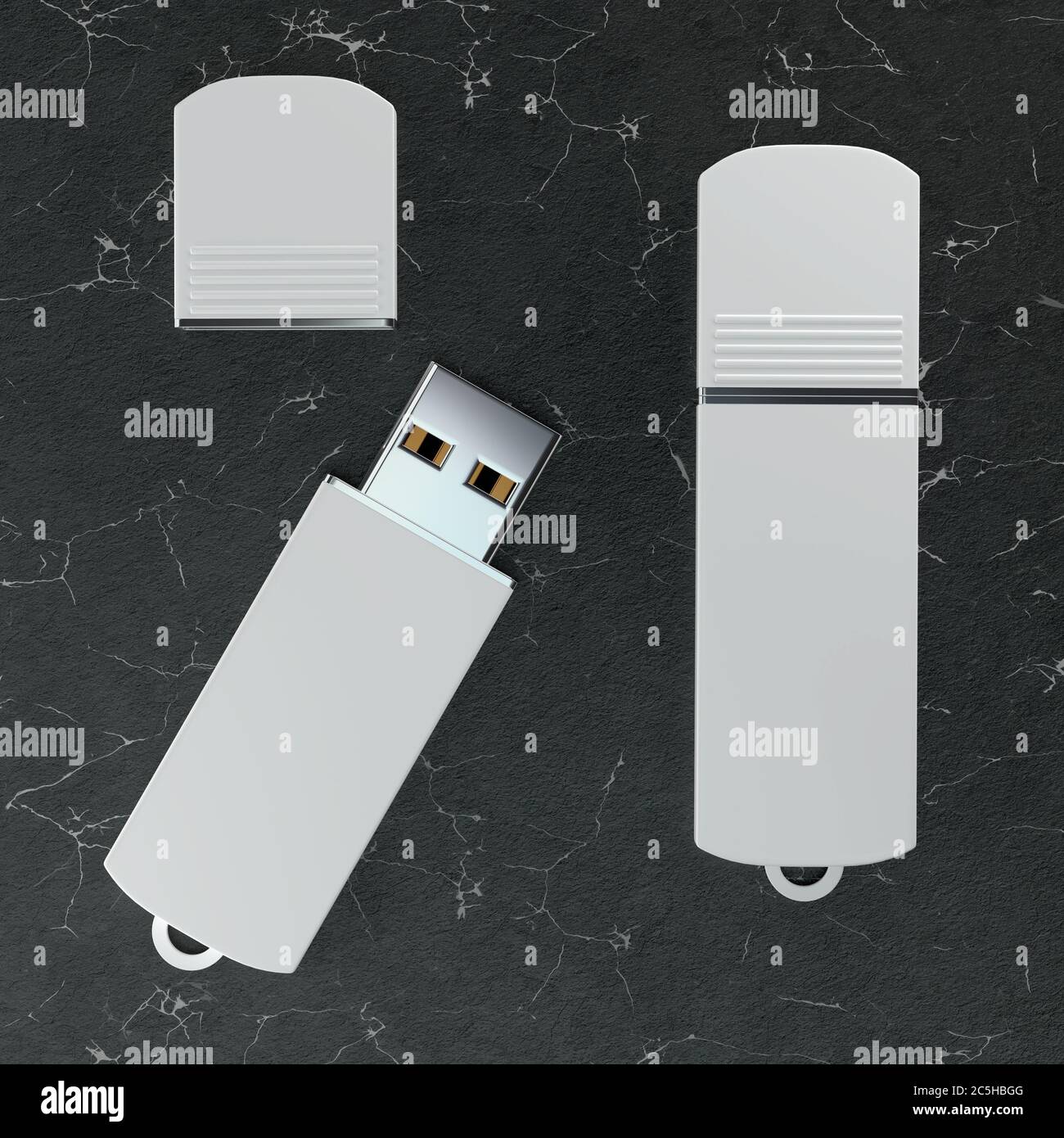 3d render illustration of a flashdrive mockup on black marble ...