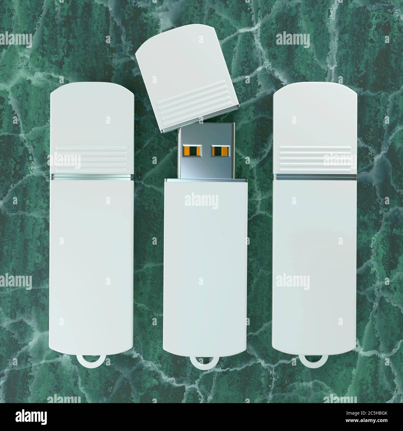 3d render illustration of a flashdrive mockup on green marble ...