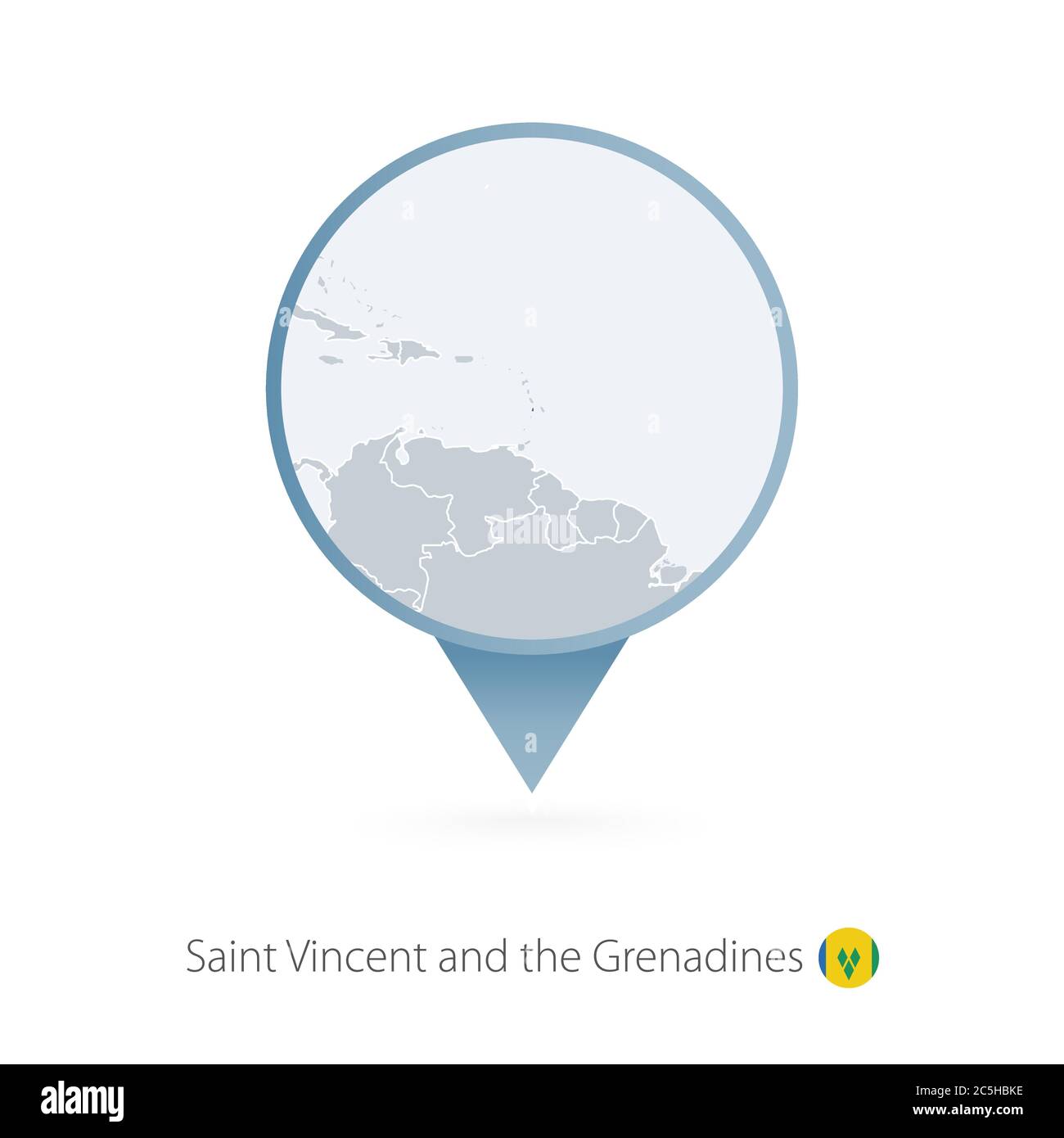 Map pin with detailed map of Saint Vincent and the Grenadines and ...