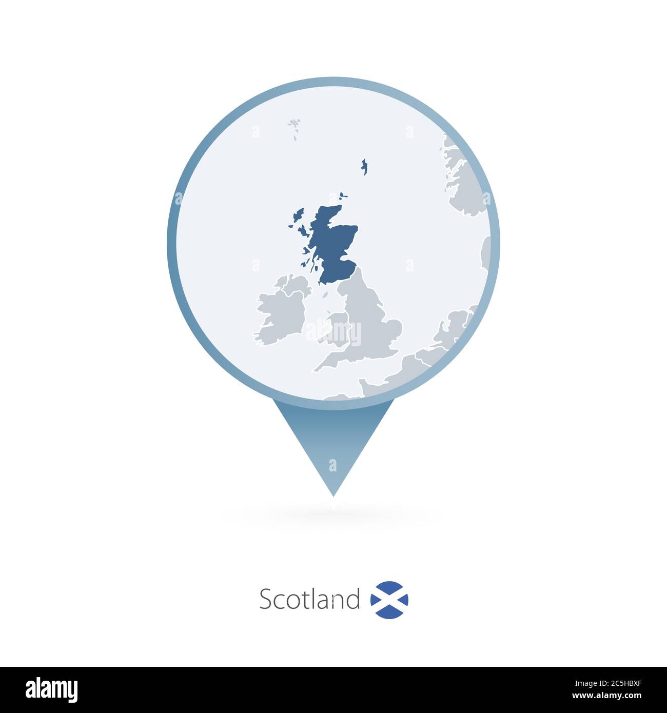 Map pin with detailed map of Scotland and neighboring countries Stock ...