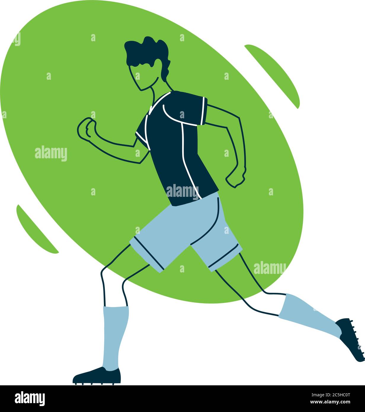 Player man with uniform in aerodynamic position design, Soccer football ...