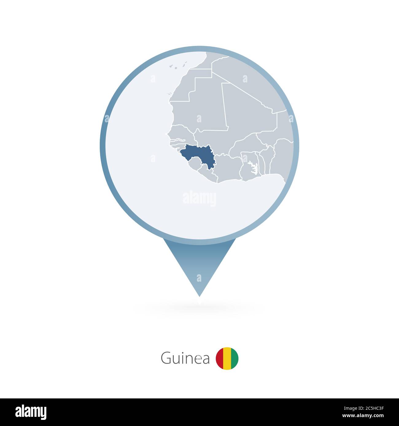 Map pin with detailed map of Guinea and neighboring countries Stock ...