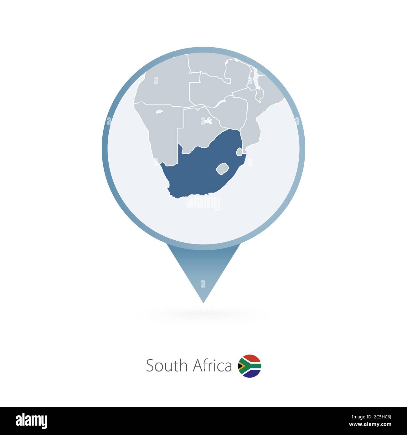 Map pin with detailed map of South Africa and neighboring countries ...
