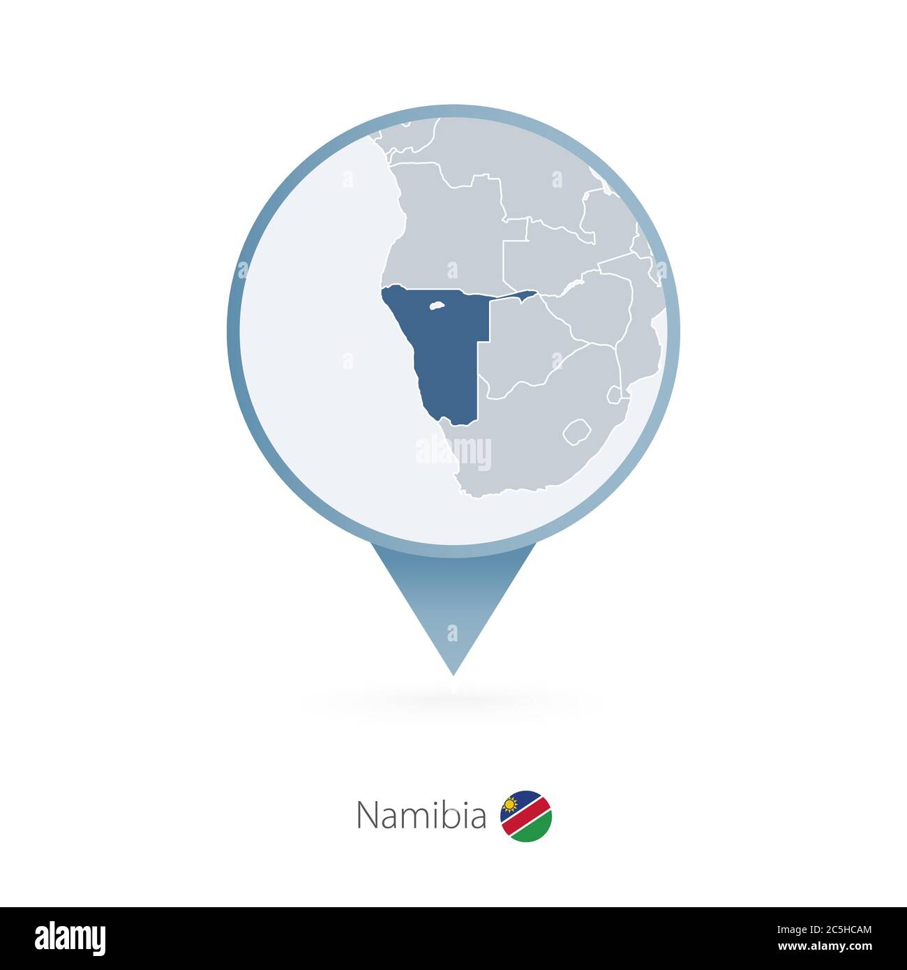 Map pin with detailed map of Namibia and neighboring countries Stock ...