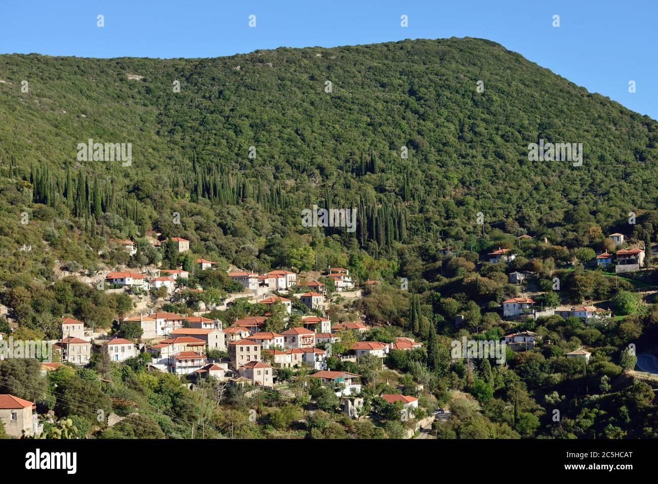 Picturesque mountain village in Greece, Messinia, Peloponnese Stock ...
