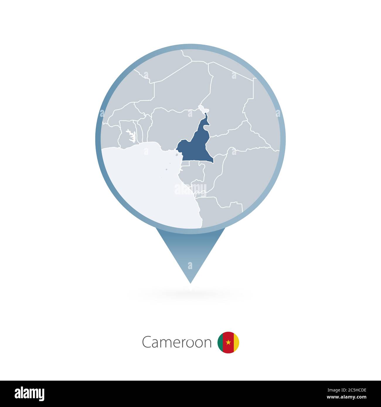 Map pin with detailed map of Cameroon and neighboring countries Stock ...