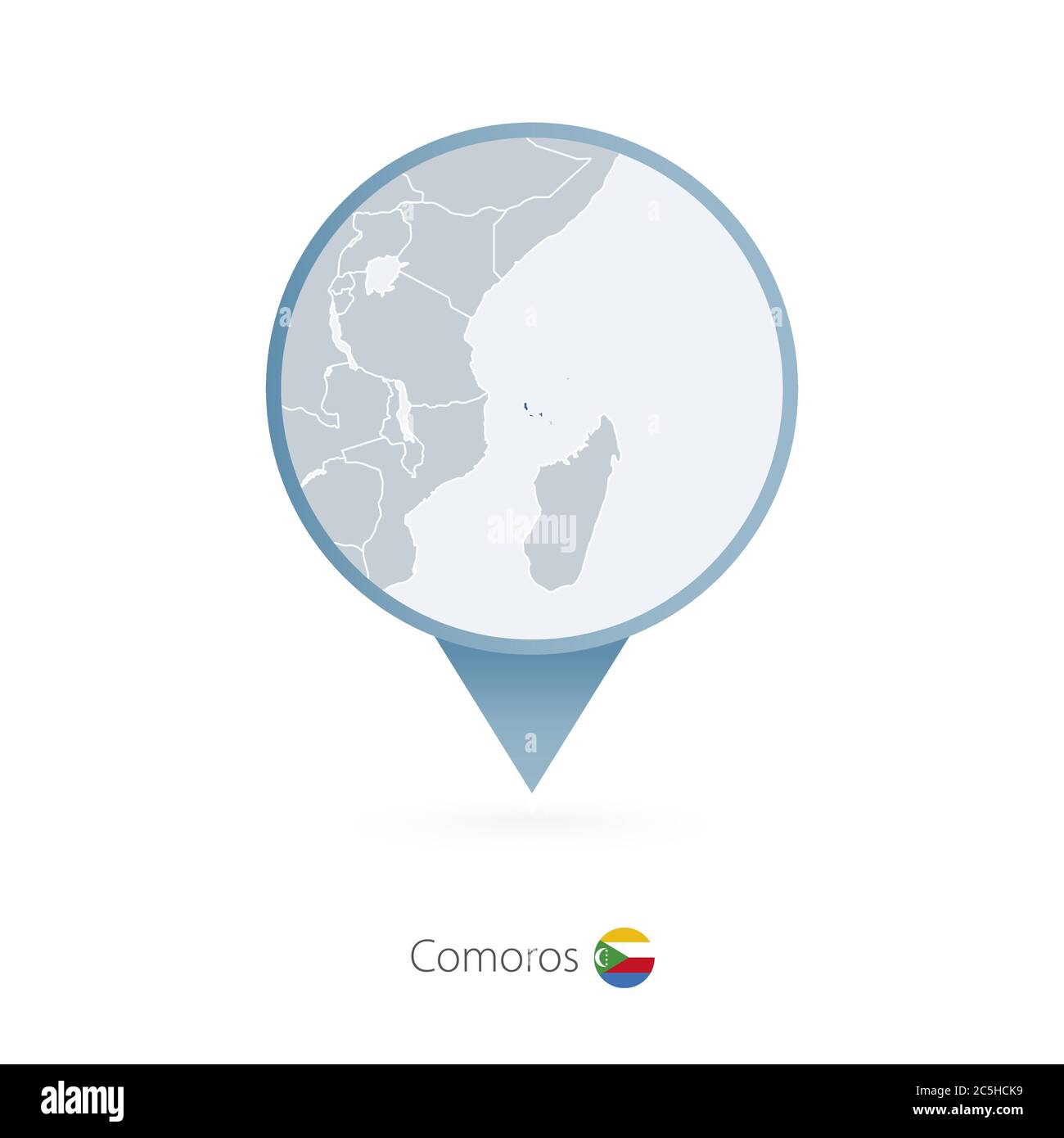 Map pin with detailed map of Comoros and neighboring countries Stock ...