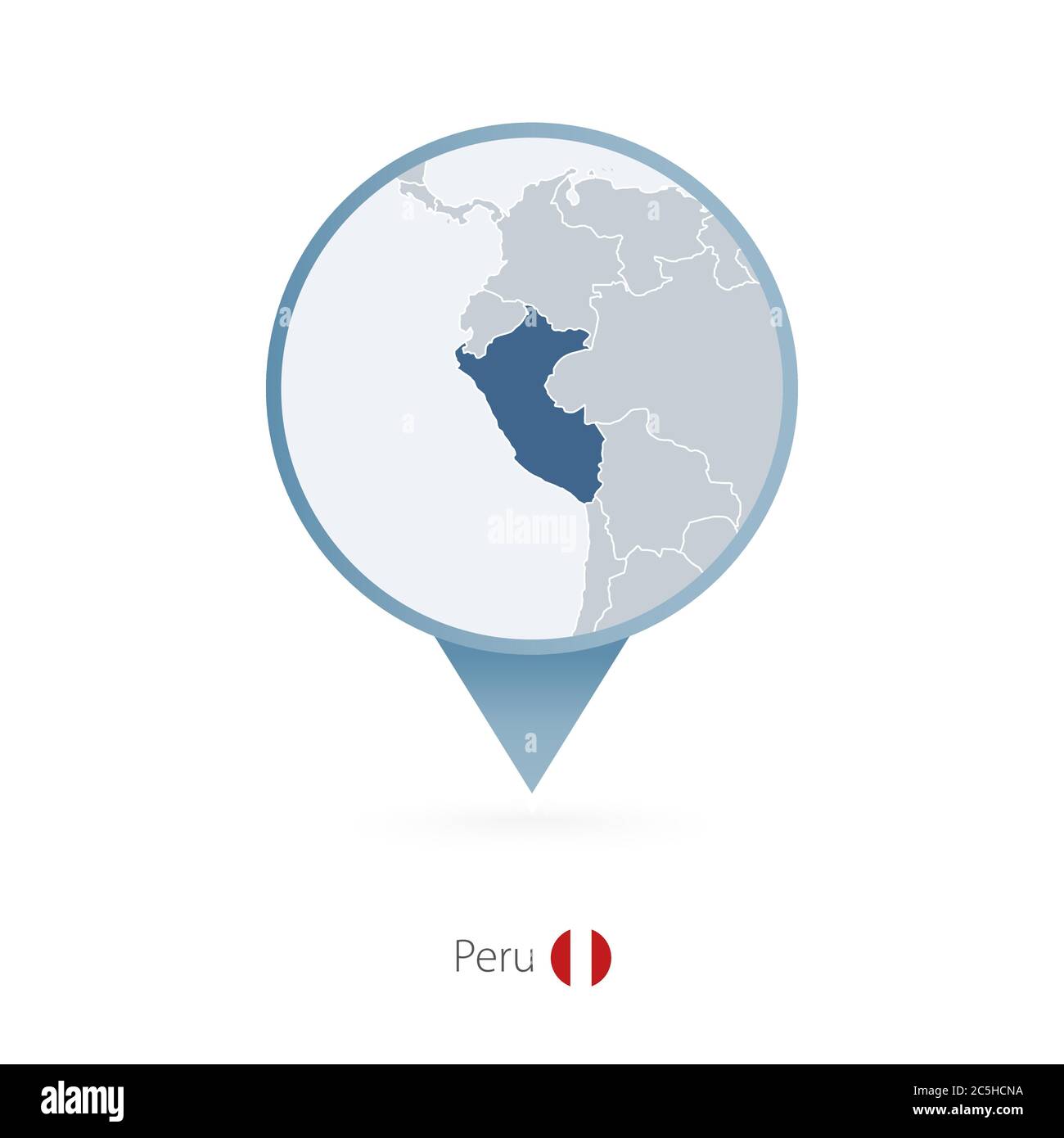 Map pin with detailed map of Peru and neighboring countries Stock ...