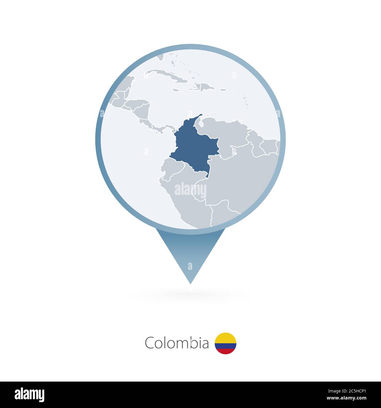 Map pin with detailed map of Colombia and neighboring countries Stock ...
