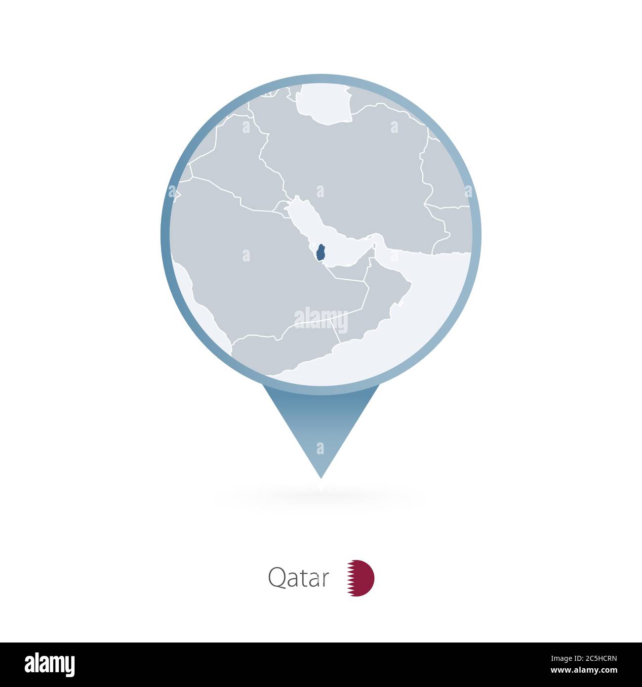 Map pin with detailed map of Qatar and neighboring countries Stock ...