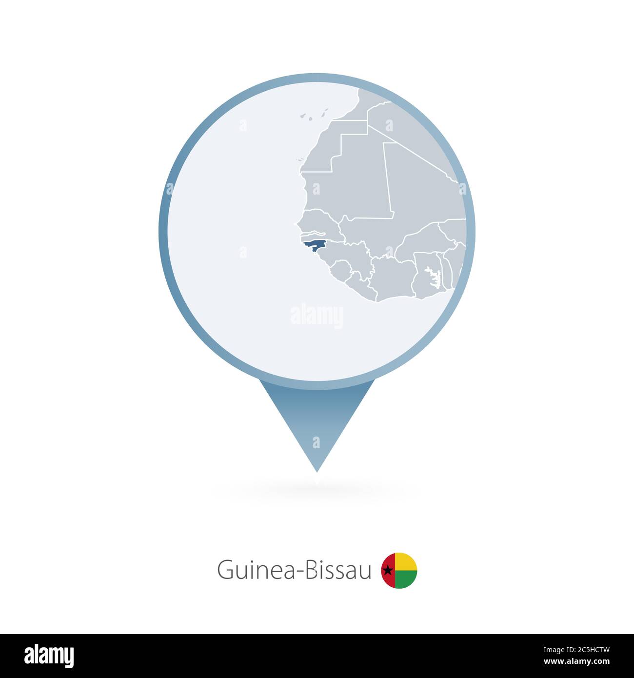 Map pin with detailed map of Guinea-Bissau and neighboring countries ...
